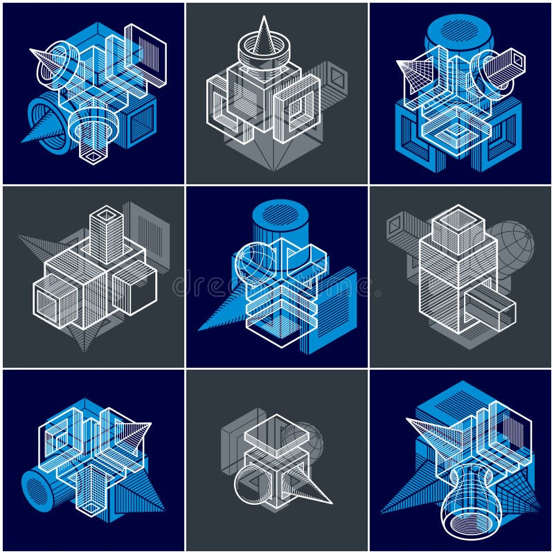 3D Engineering Vectors, Collection of Abstract Shapes. Stock Vector ...