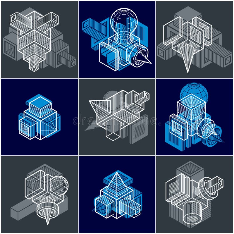 3D Engineering Vectors, Collection of Abstract Shapes. Stock Vector ...