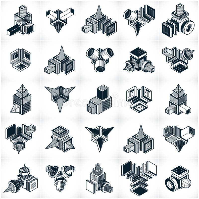 3D Engineering Vectors, Collection of Abstract Shapes. Stock Vector ...