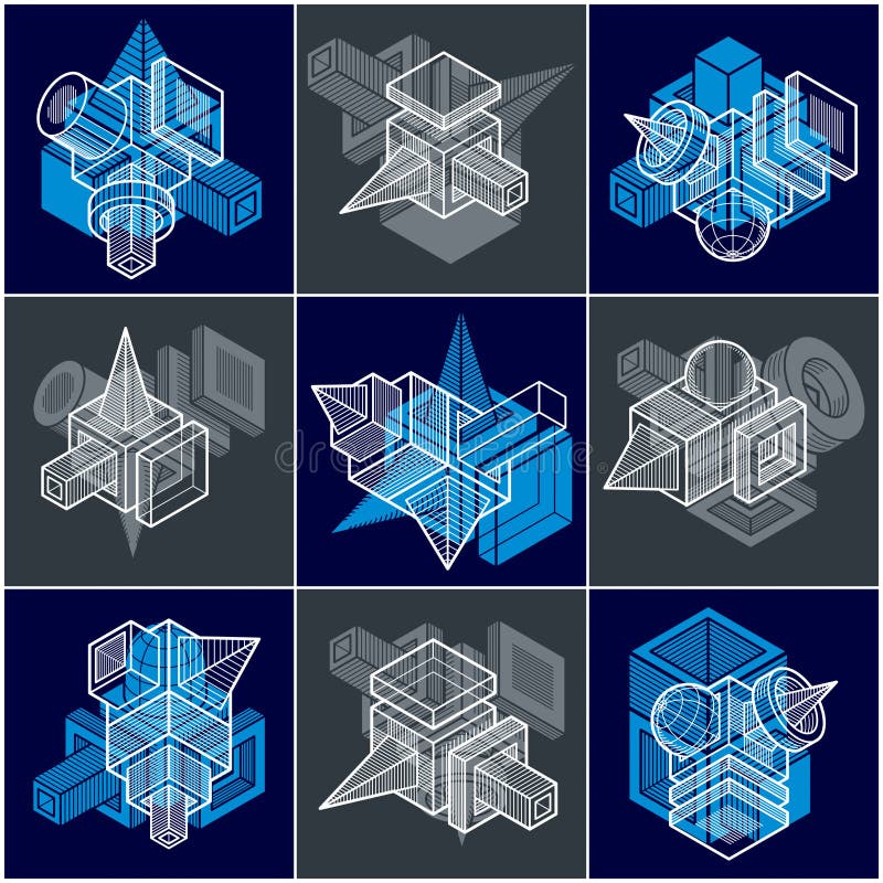 3D Engineering Vectors, Collection of Abstract Shapes. Stock Vector ...