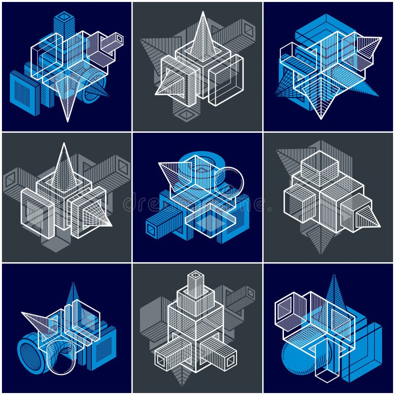 3D Engineering Vectors, Collection of Abstract Shapes. Stock Vector ...