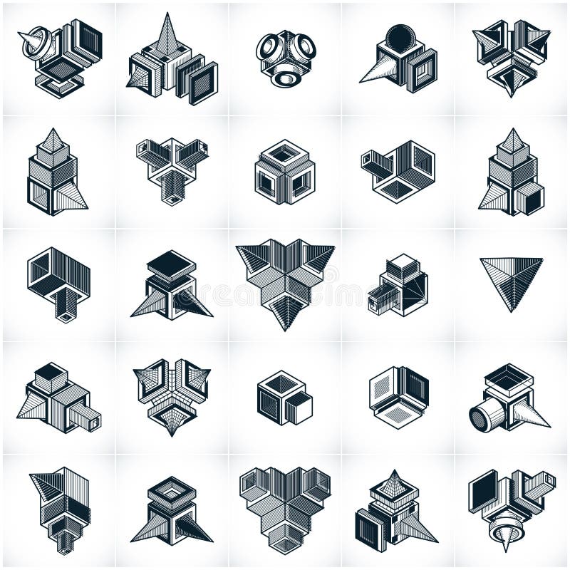 3D Engineering Vectors, Collection of Abstract Shapes. Stock Vector ...