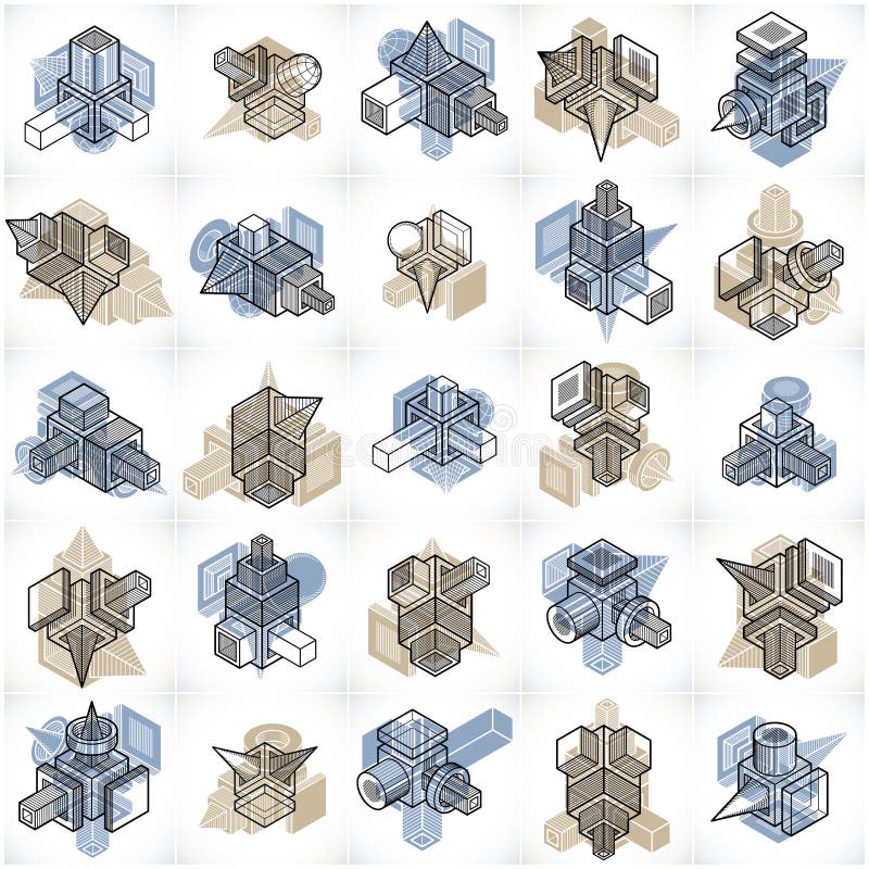 3D Engineering Vectors, Collection of Abstract Shapes Stock Vector ...