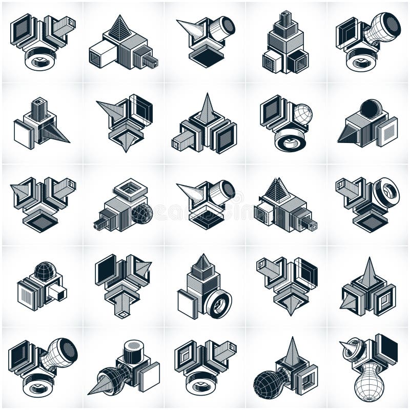 3D Engineering Vectors, Collection of Abstract Shapes. Stock Vector ...