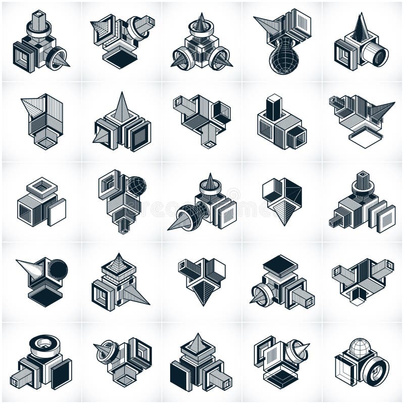 3D Engineering Vectors, Collection of Abstract Shapes. Stock Vector ...
