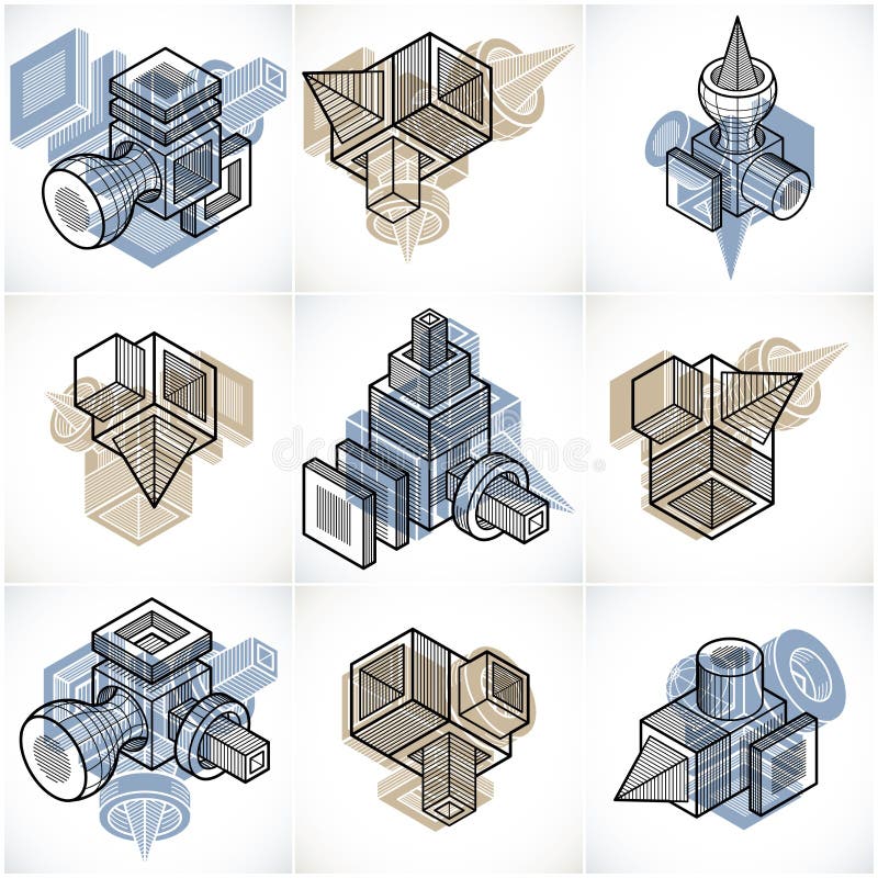 3D Engineering Vectors, Collection of Abstract Shapes. Stock Vector ...