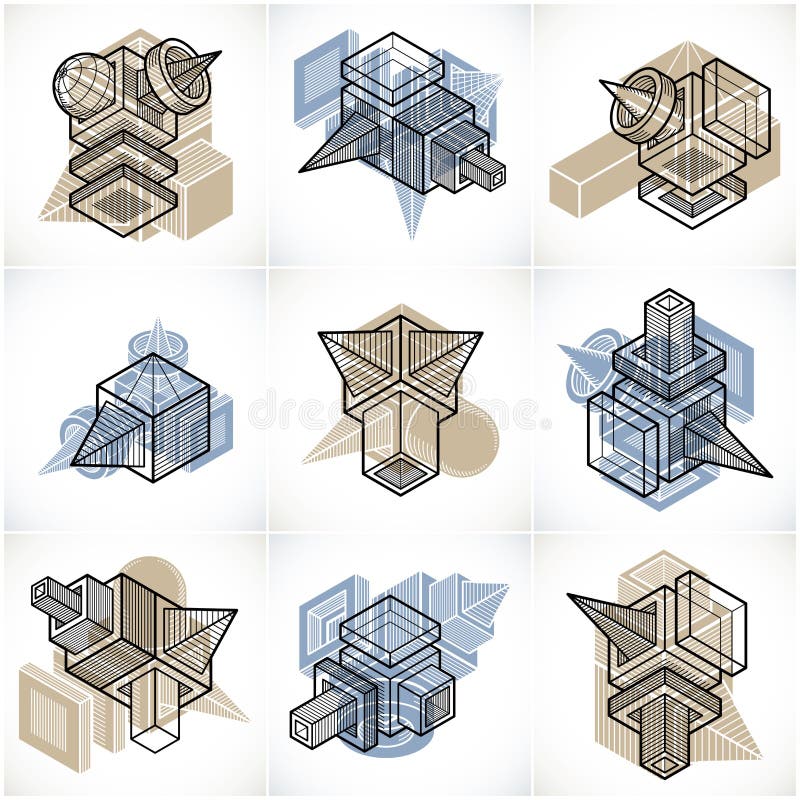 3D Engineering Vectors, Collection of Abstract Shapes. Stock Vector ...