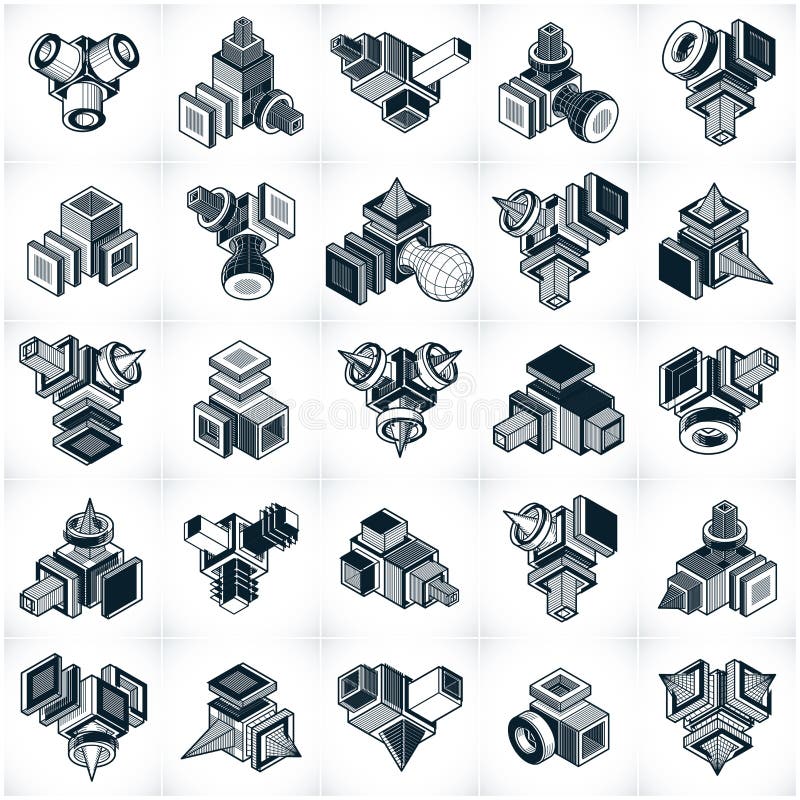 3D Engineering Vectors, Collection of Abstract Shapes. Stock Vector ...