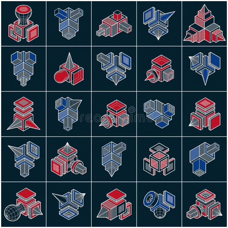 3D Engineering Vectors, Collection of Abstract Shapes. Stock Vector ...