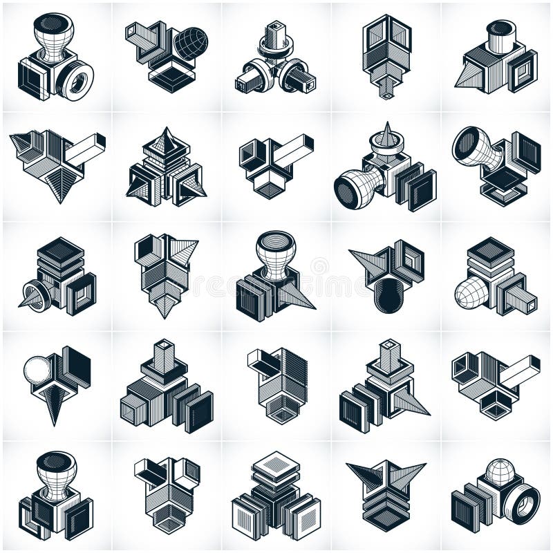 3D Engineering Vectors, Collection of Abstract Shapes. Stock Vector ...