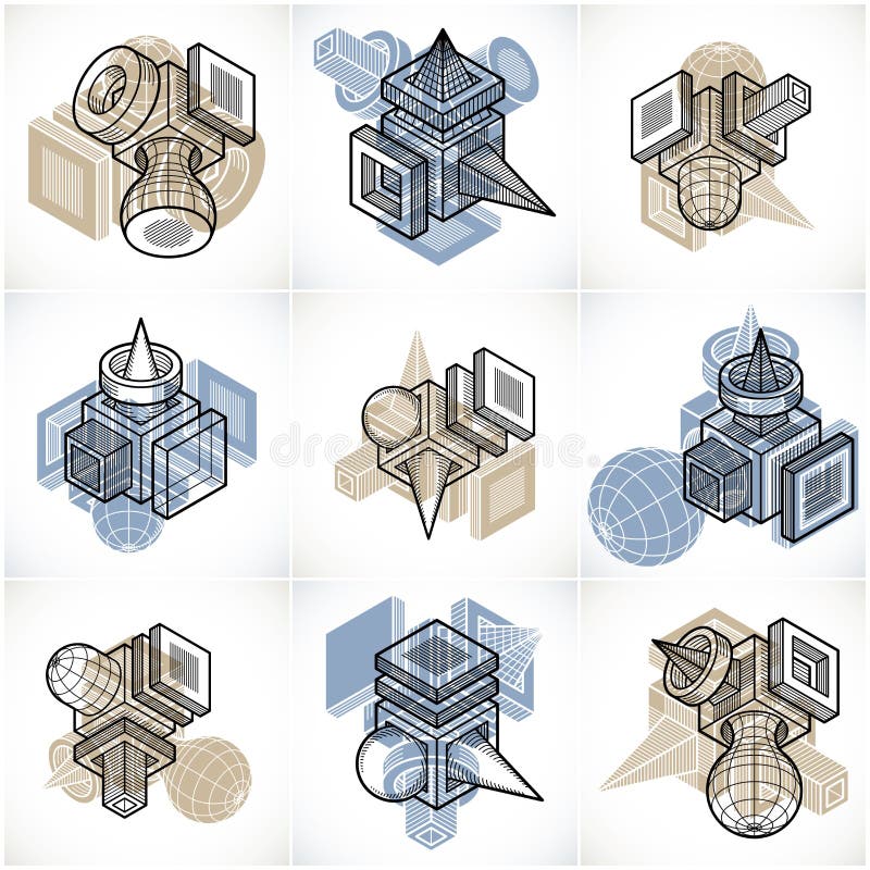 3D Engineering Vectors, Collection of Abstract Shapes. Stock Vector ...