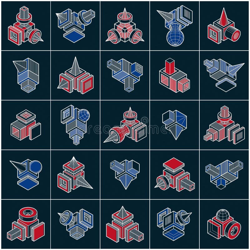 3D Engineering Vectors, Collection of Abstract Shapes. Stock Vector ...