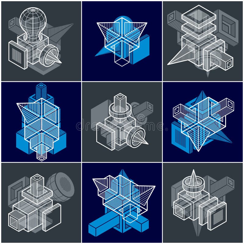 3D Engineering Vectors, Collection of Abstract Shapes. Stock Vector ...