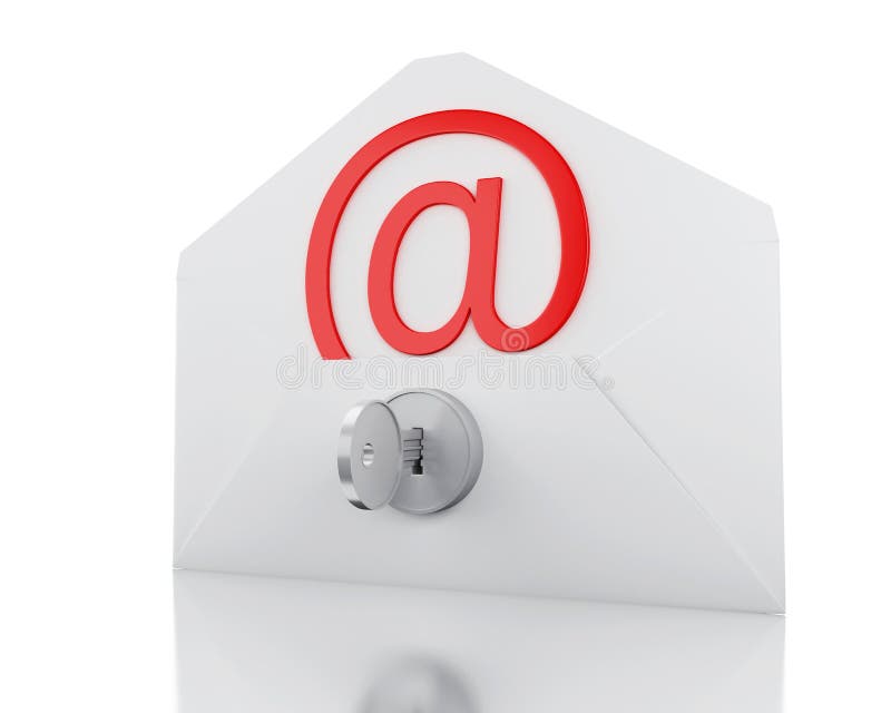 3d Envelope with at Sign and Lock Stock Illustration - Illustration of ...