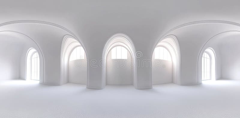 3D Equirectangular Panorama of a Bright White Room with Arches Stock ...