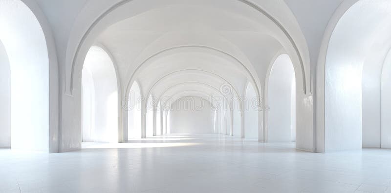 3D Equirectangular Panorama of a Spacious White Room with Arches Stock ...