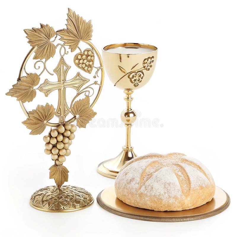 3D Eucharist Bread and Vine Icon Isolated on White Background Stock ...