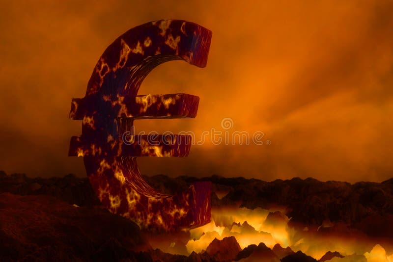 3D Euro Symbol Burning On Lava Surface Stock Illustration ...