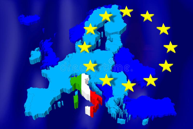 Italy and European Union Maps/ Flags Stock Illustration - Illustration ...