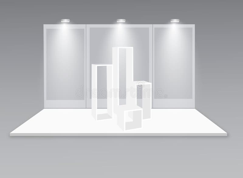 3D Exhibition Booth. White Empty Promotional Stand with Desk. Vector ...