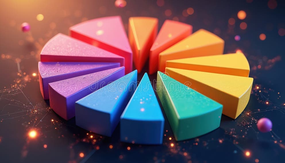 3D Exploded Pie Chart with Vividly Colored Segments. Illustration Shows ...