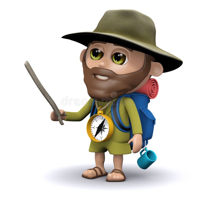 3d Explorer Points with a Stick Stock Illustration - Illustration of ...