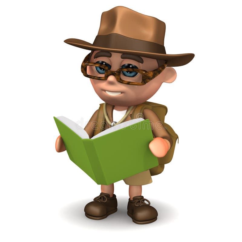 3d Explorer reads a book stock illustration. Illustration of expedition ...