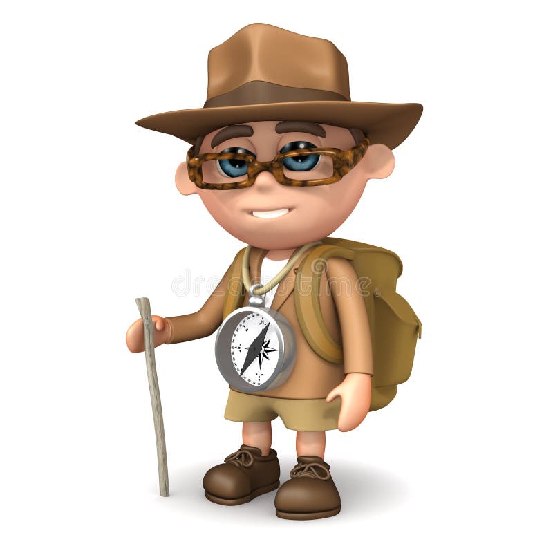 3d Explorer with Walking Stick Stock Illustration - Illustration of ...