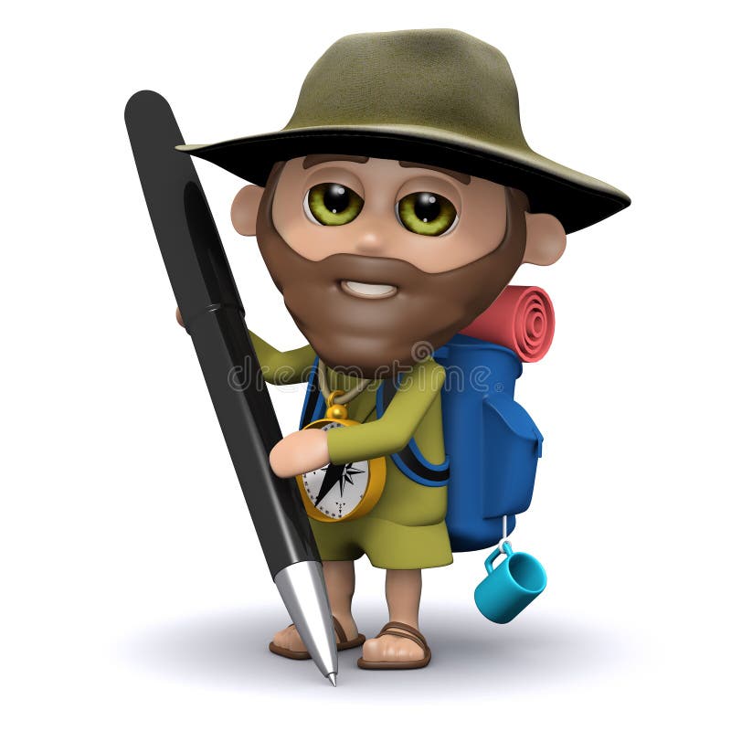 3d Explorer Writing with a Pen Stock Illustration - Illustration of ...