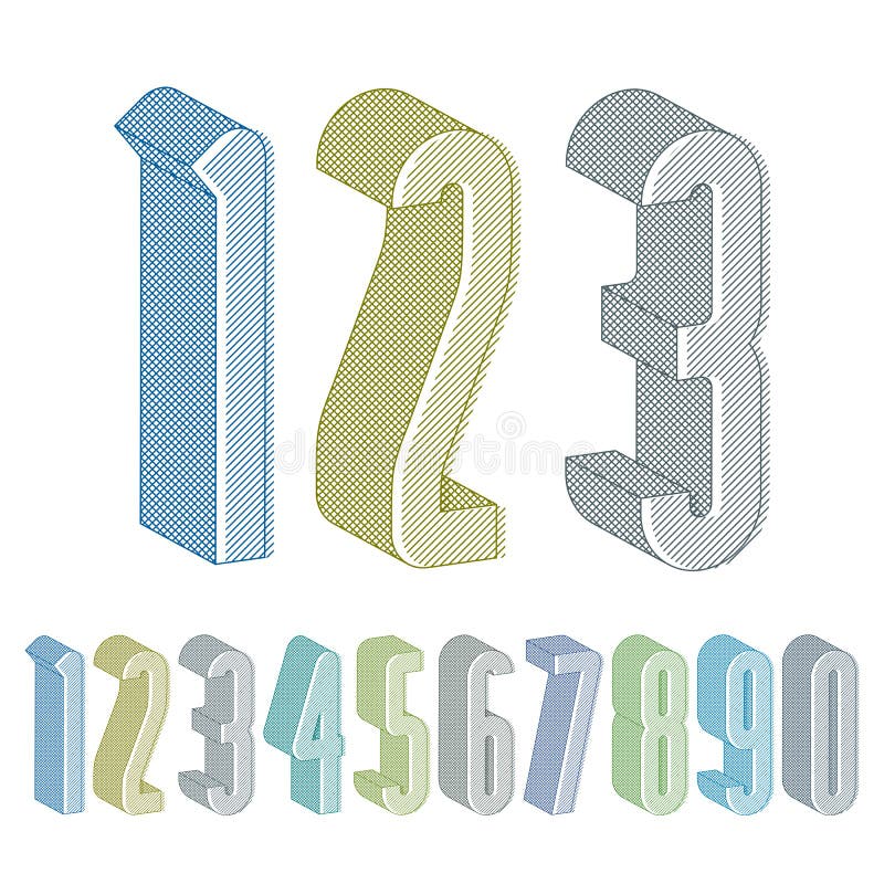 3d Extra Tall Numbers Set with Lines Textures. Stock Vector ...