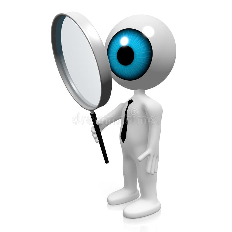 3D Cartoon Eye, Eyeball Holding Magnifying Glass Stock Illustration ...