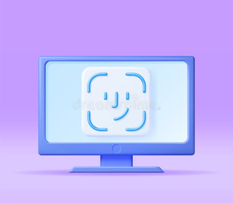 3D Face Recognition Icon on Computer Stock Vector - Illustration of ...
