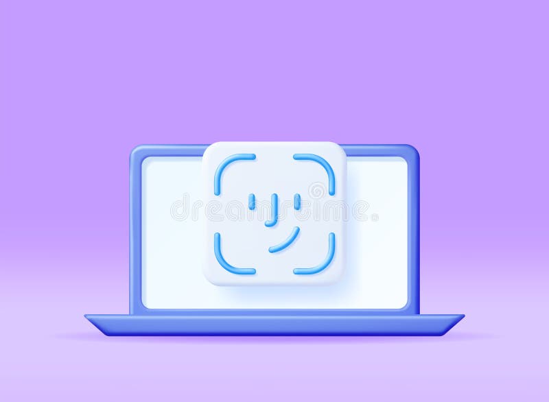 3D Face Recognition Icon on Laptop Stock Vector - Illustration of ...
