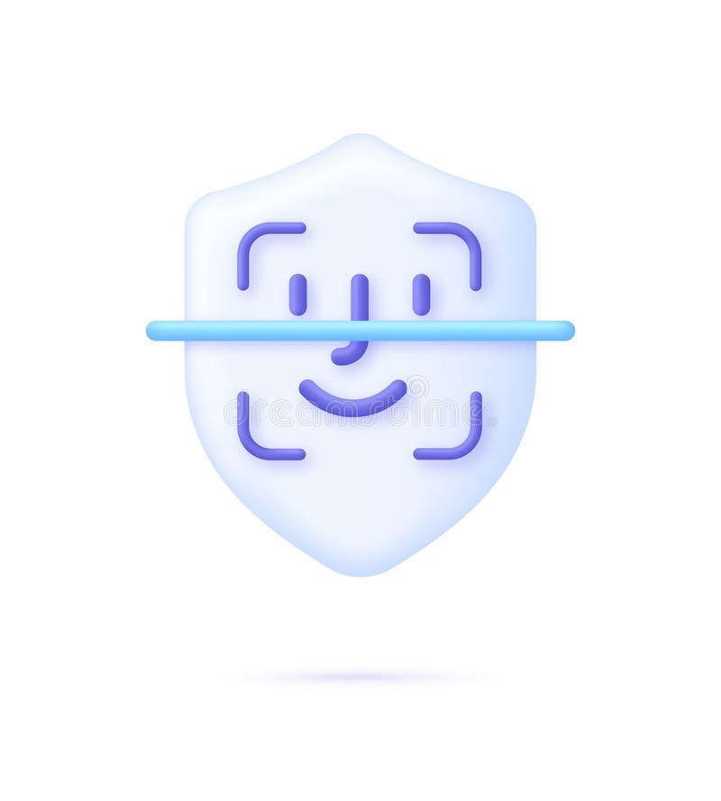 3D Face Recognition Illustration on Shield. Concept of Facial ...