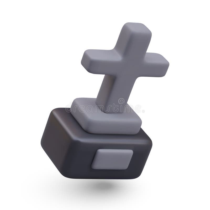 3D Falling Grave Cross with Tombstone. Vector Object in Tilted Position ...