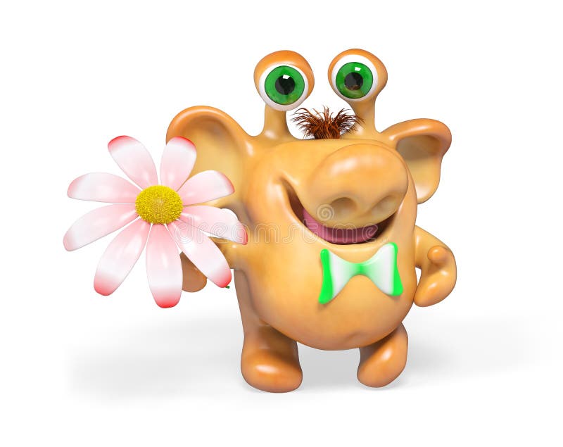 3d Fantasy Cartoon Monster with Flower Isolated Rendering Stock ...