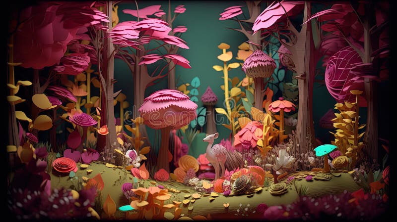 3D Fantasy Forest Design, Featuring Charming Creature, Vibrant Flora ...