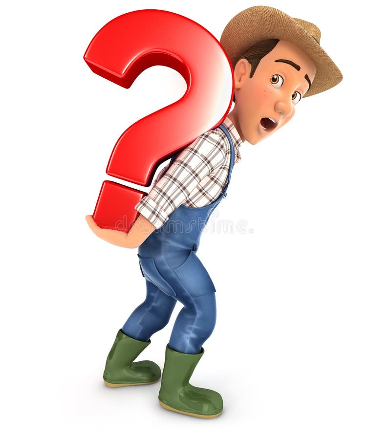 3d Farmer Carrying Heavy Question Mark Stock Illustration ...