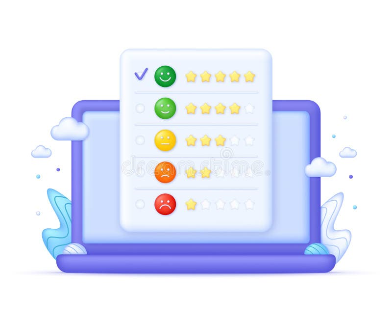 3D Feedback Emotion Scale on Computer. Reviews with Good and Bad Rating ...