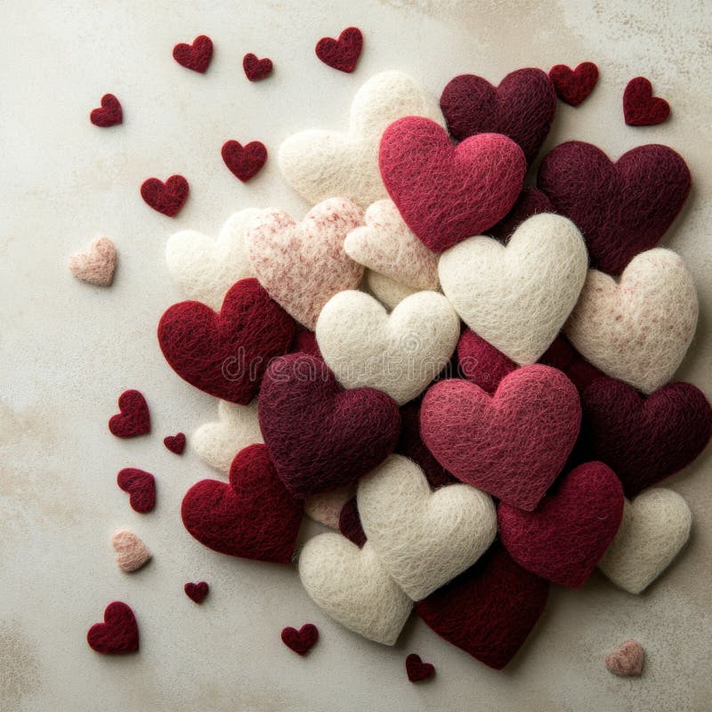 Felt 3D Valentine S Day Hearts on a Light-colored Background with ...