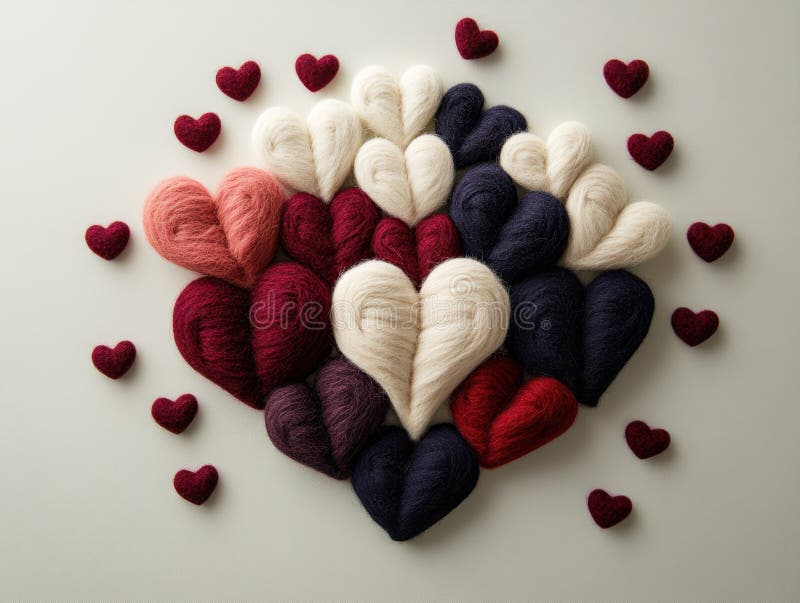 Felt 3D Valentine S Day Hearts on a Light-colored Background with ...