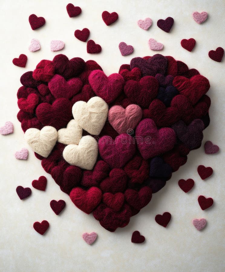 Felt 3D Valentine S Day Hearts on a Light-colored Background with ...