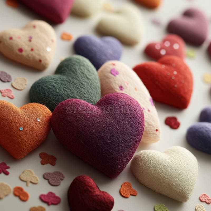 Felt 3D Valentine S Day Hearts on a Light-colored Background with ...
