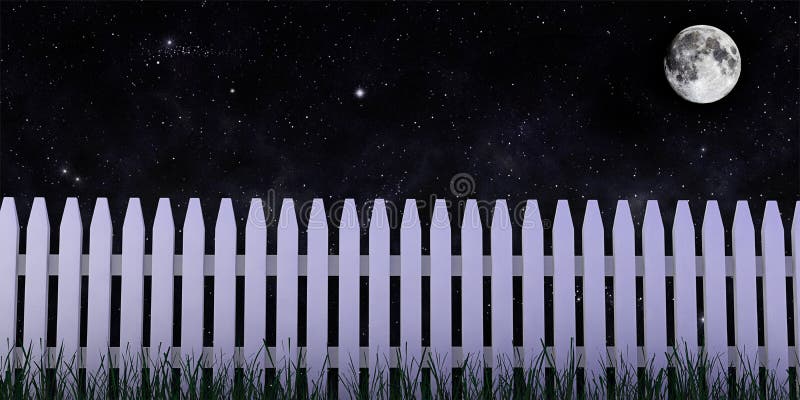 3d: Fence with Moon at Night Stock Illustration - Illustration of night ...