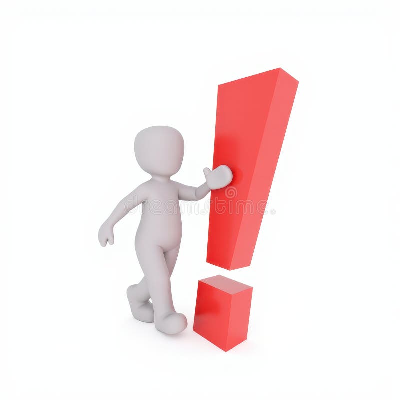 3D Figure Gesturing Towards a Large Red Exclamation Mark Against a ...