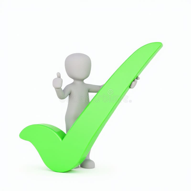 3D Figure with a Green Checkmark Gives a Thumbs-up Stock Illustration ...