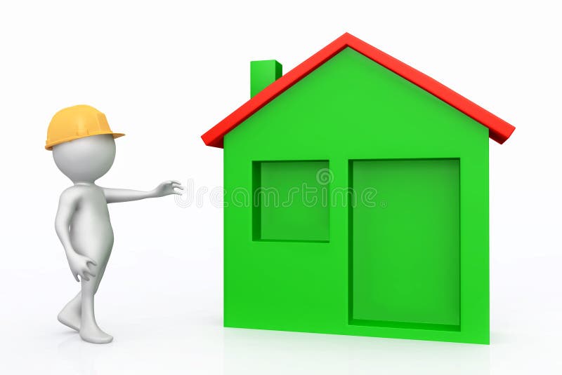 3D Figure with Hard Hat and Single Family Home Stock Illustration ...