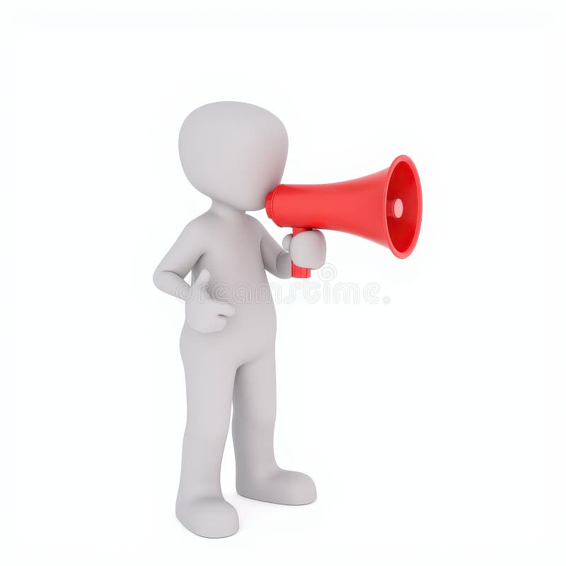 3D Figure Holding a Red Megaphone, Symbolizing Communication and ...