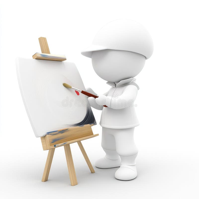 White 3D Character Painting on Easel: Creative Art Studio Scene Stock ...