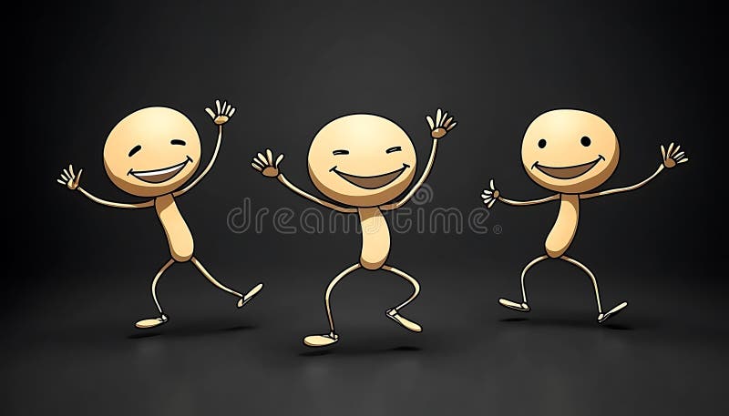 3D Figures Cheering Against Dark Studio Backdrop Stock Illustration ...